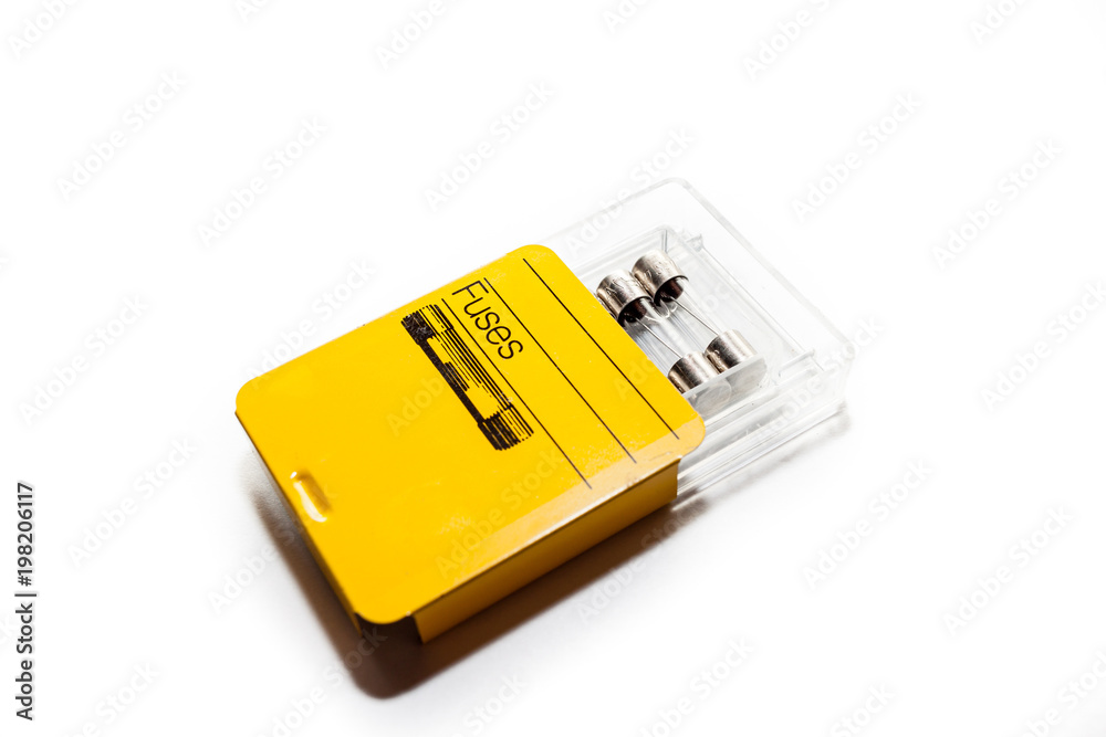 Electrical fuse for protection component in yellow package, it breaks ...