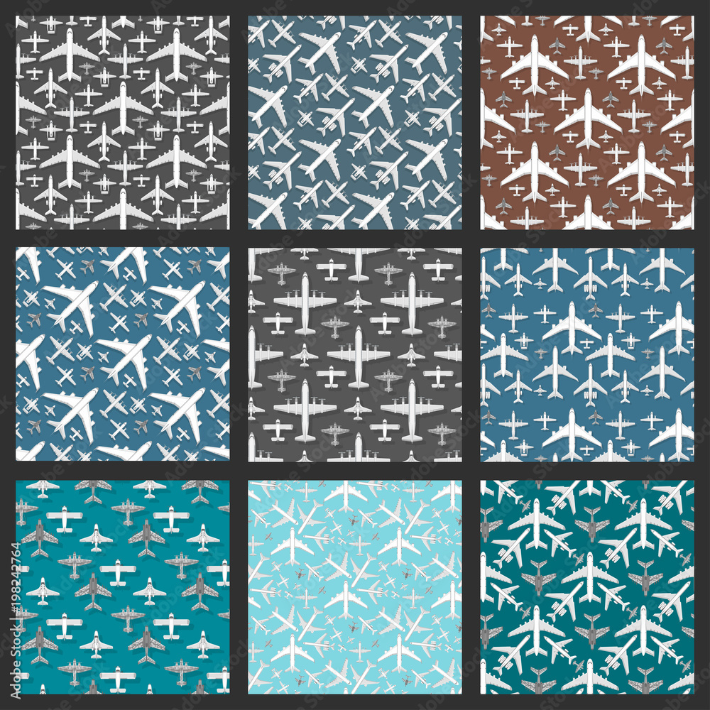 Airplane seamless pattern background vector illustration top view plane and aircraft ...