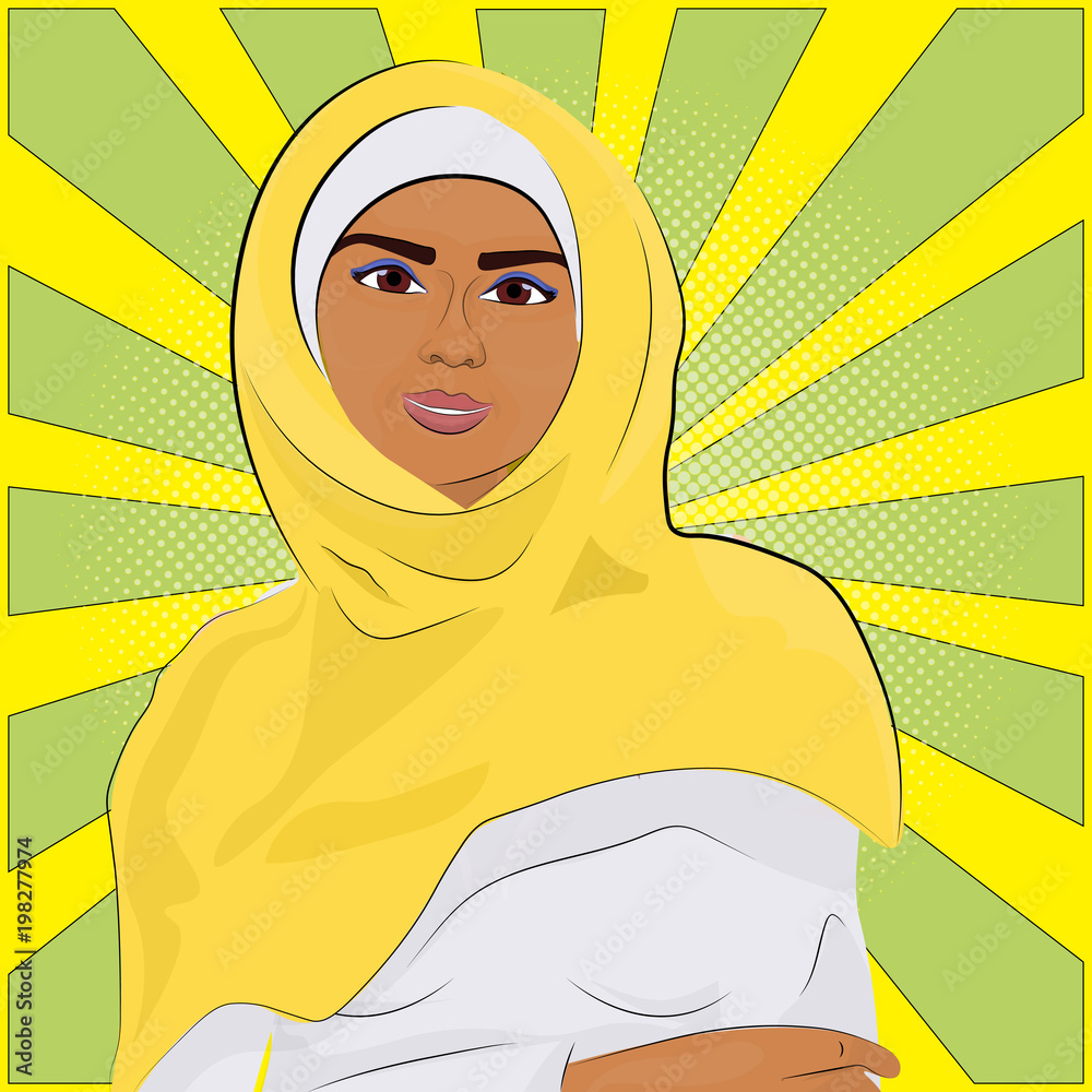 Arab Woman In Traditional Clothes Over Retro Comic Background Vector ...