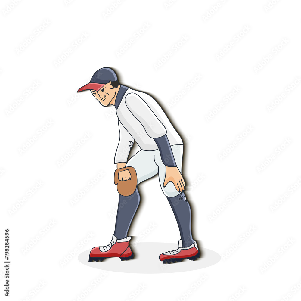 Vector illustration of a baseball player catching the ball. Cute ...