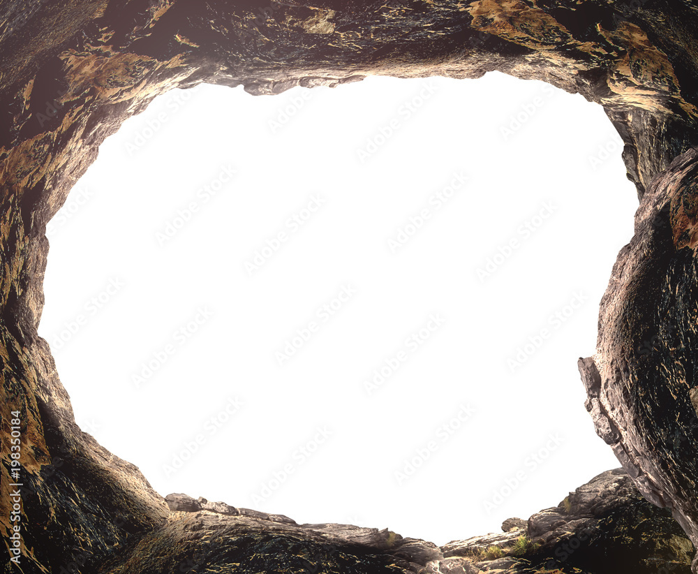 Resurrection concept: Empty tomb stone isolated on white background ...
