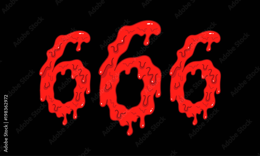 Cartoon illustration of the bloody numbers 666 on black background ...
