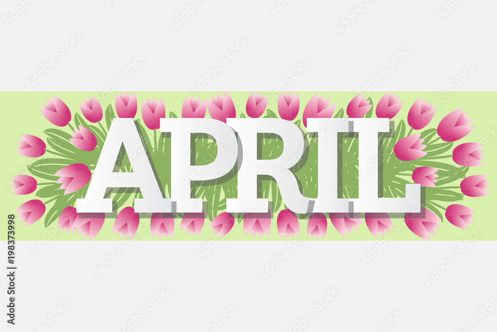 April Single Word Tulips Banner Vector Illustration 1 Stock Vector ...