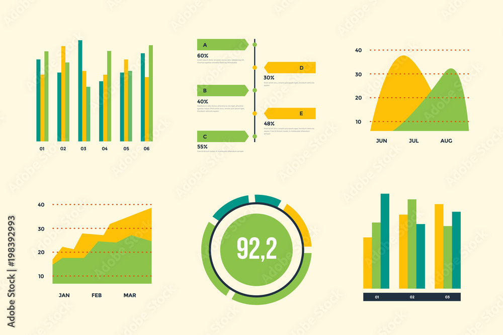 Infographic vector element set. Color business graph report ...