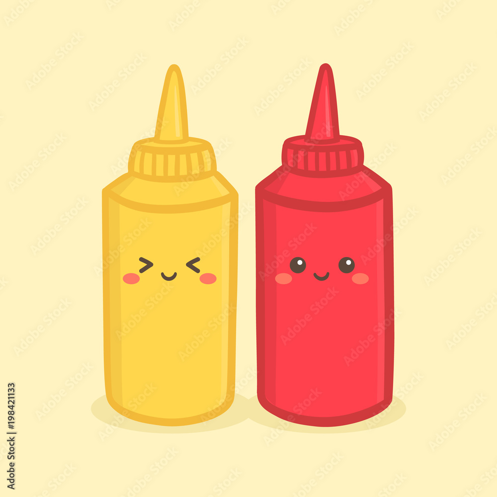 Cute Mustard Tomato Ketchup Bottle Vector Illustration Cartoon ...