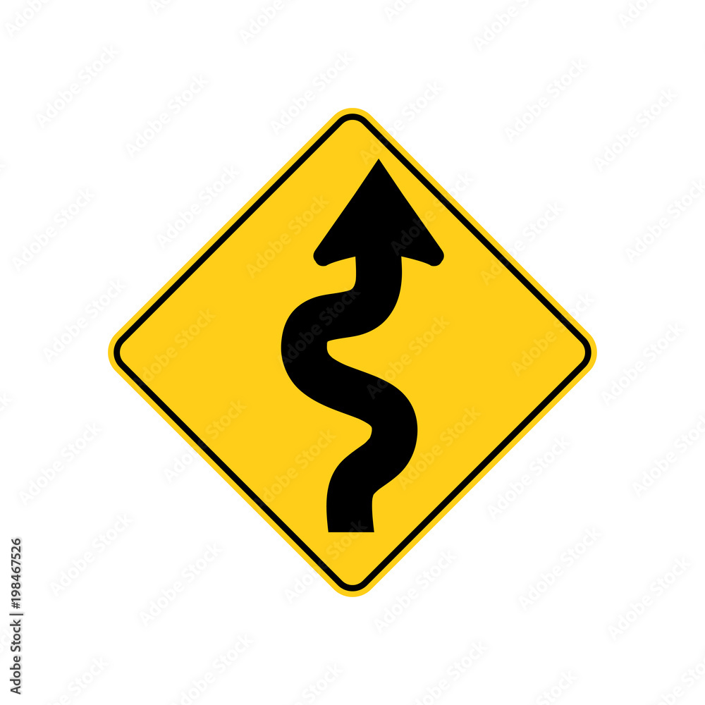 USA traffic road sign. winding road ahead,begins with a curve to the right. vector illustration ...