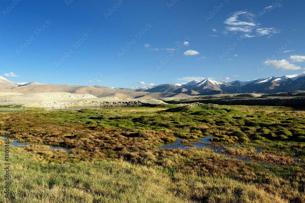 Tso Kar Lake in the Indian Himalaya - Karakorum mountains range ...