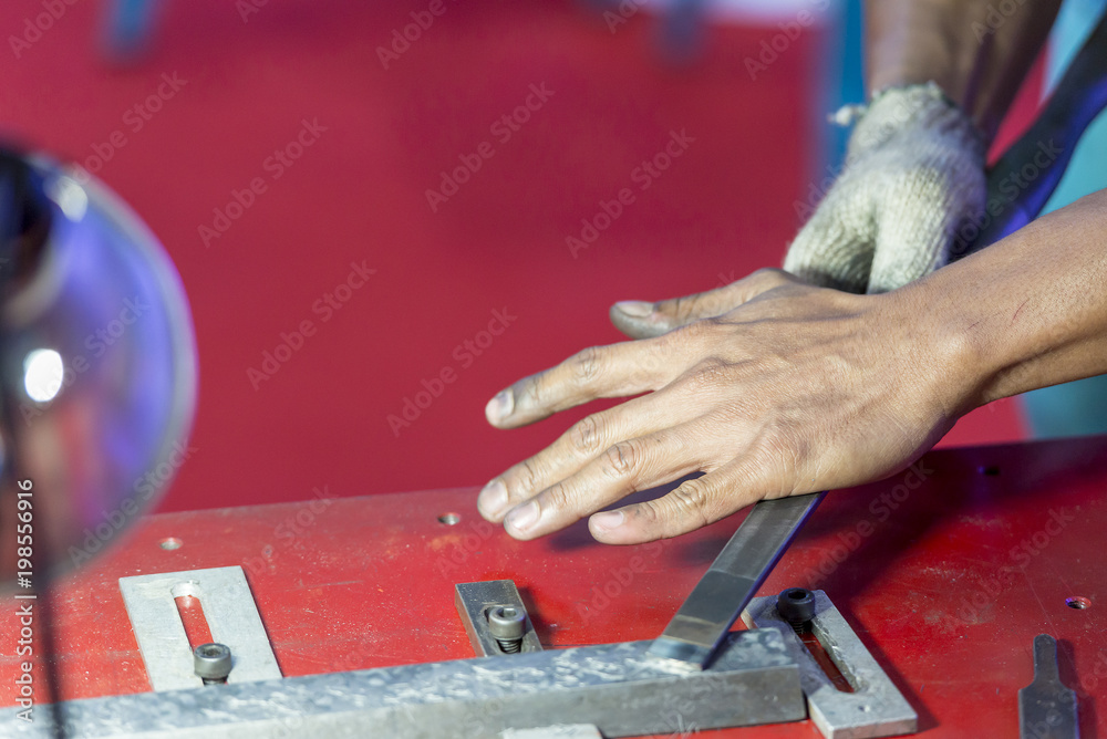 The craftsman making the scraping process for make flatness on the ...