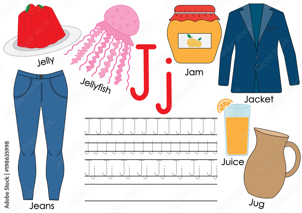 Letter J. Learning English alphabet. Writing practice. Vector ...