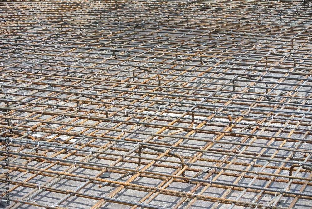 Steel reinforcement bar at the construction site to form steel ...