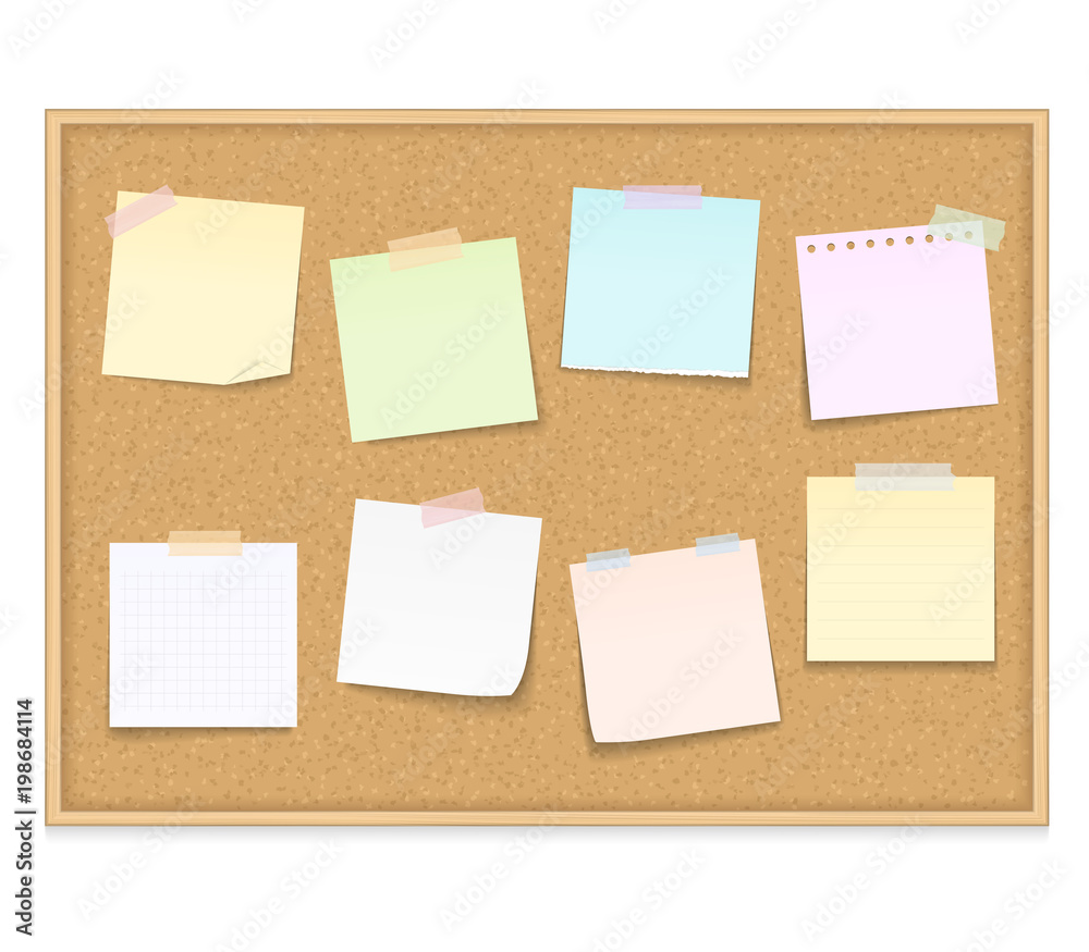 Paper Notes on Bulletin Board Stock Vector | Adobe Stock