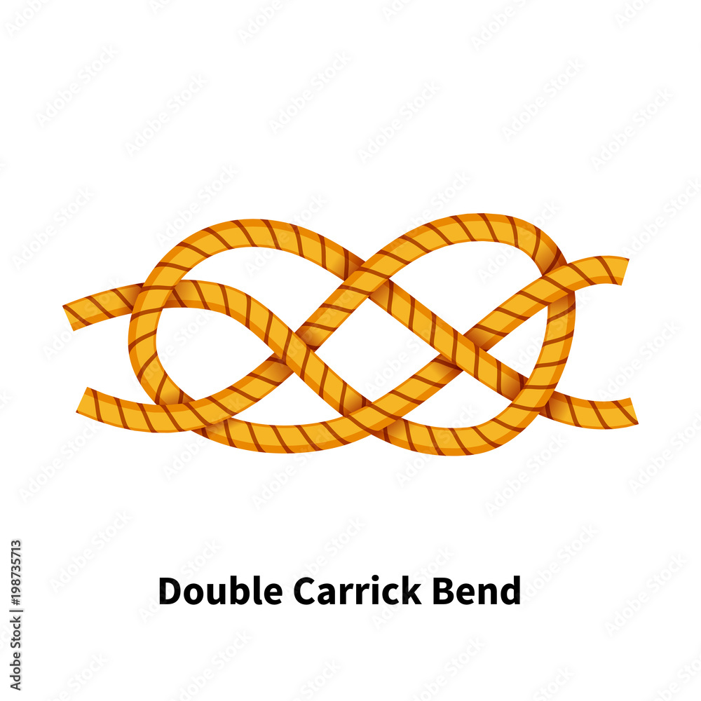 Double Carrick Bend sea knot. Bright colorful how-to guide on white ...