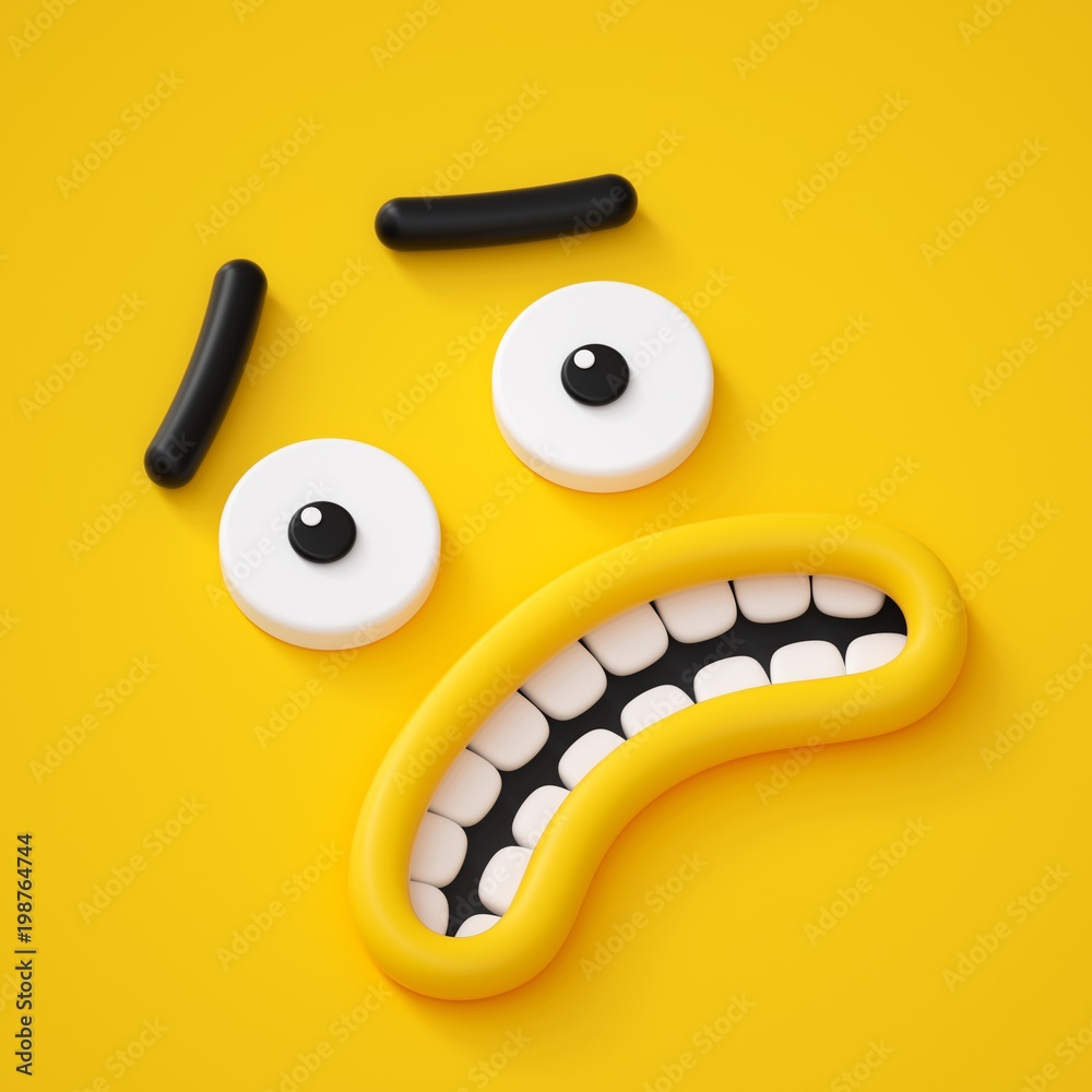 3d render, abstract emotional face icon, scared character illustration ...