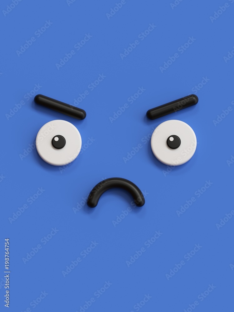 3d render, abstract emotional sad face icon, sorrow, disappointed ...