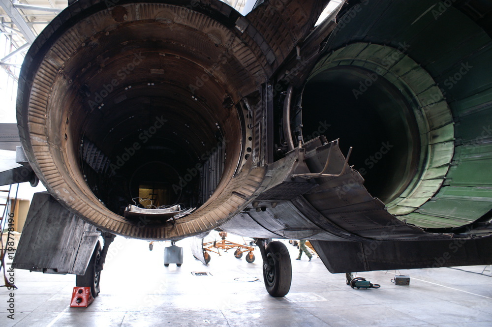 Russian aircraft Sukhoi Su-24 jet engine exhaust, rear view Stock Photo ...