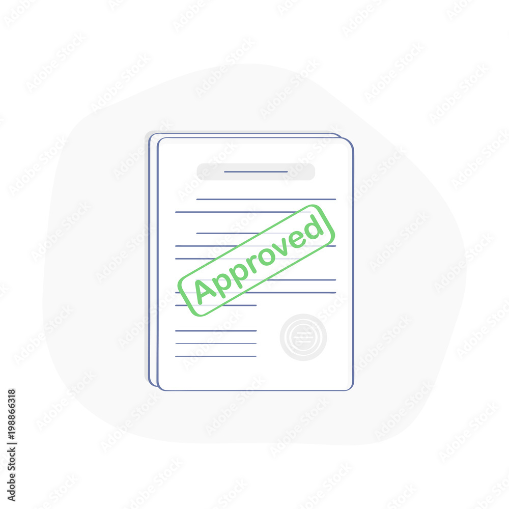 Approved stamp on the stack of paper sheets. Authorization Approval ...