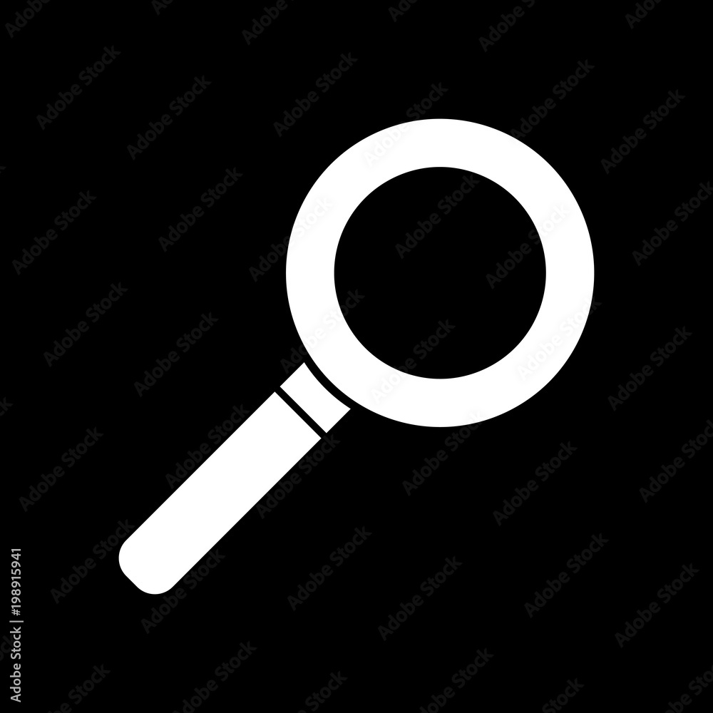 magnifying glass icon. White icon on black background. Inversion Stock ...