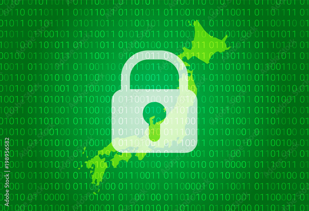 Map of Japan. illustration with lock and binary code background ...