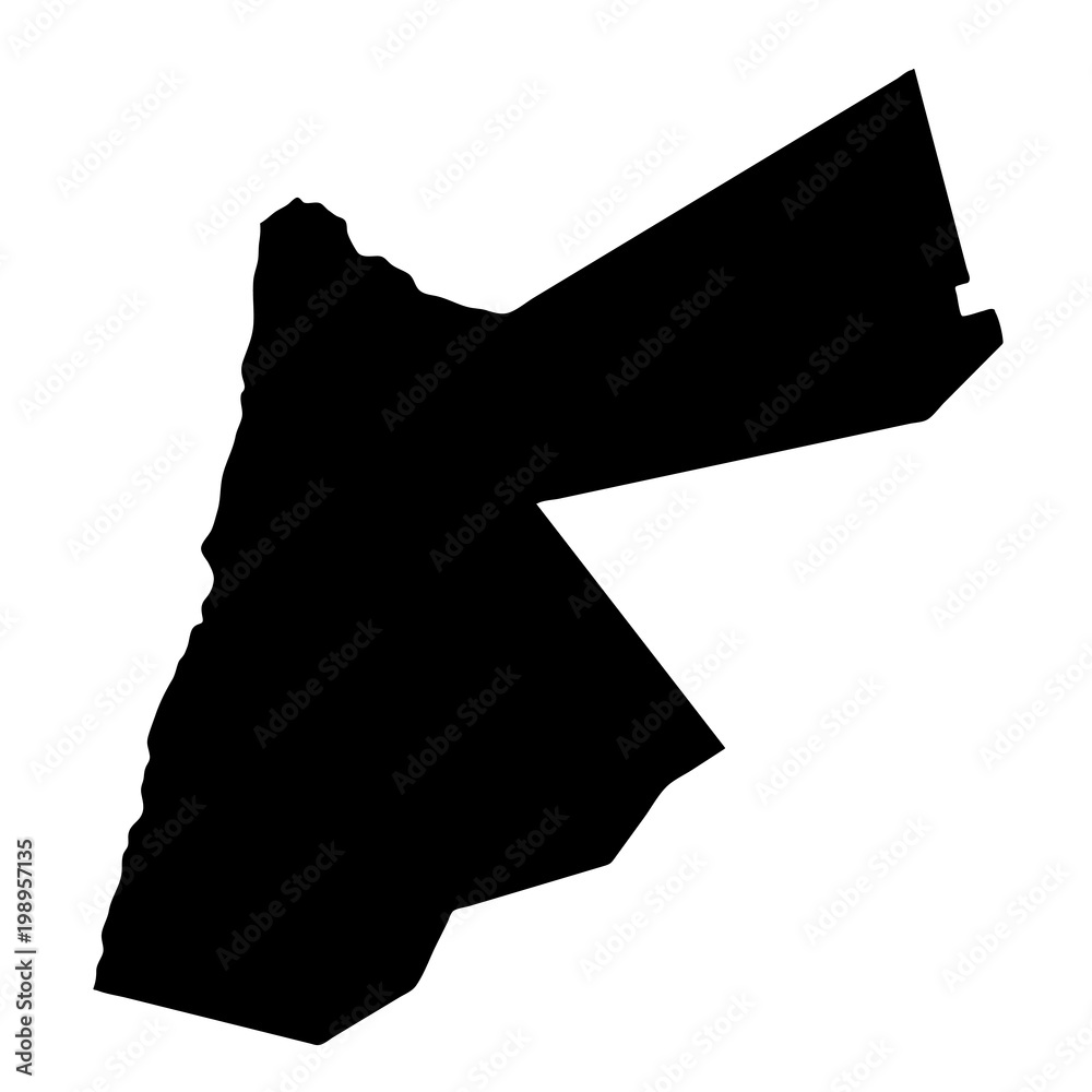 black silhouette country borders map of Jordan on white background of ...