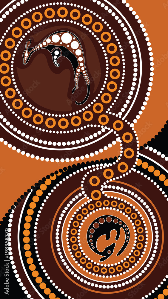 Connection concept, Aboriginal art vector painting with kangaroo ...