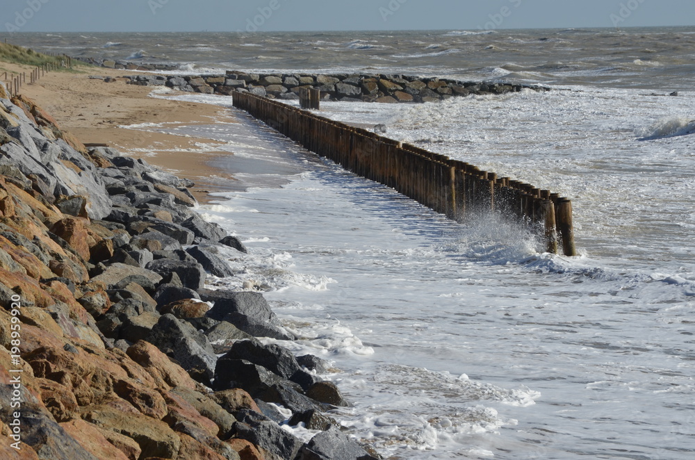Photo Stock 3 anti-erosion systems: riprap and dike (left), piles ...