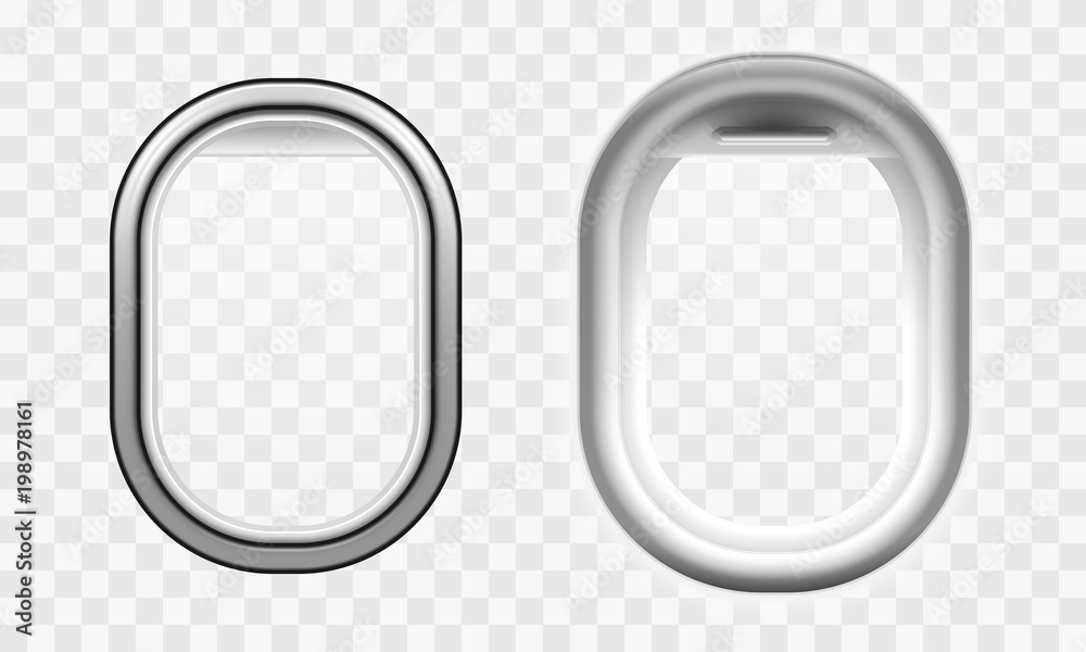 Airplane window template inside and outside view, airliner porthole ...