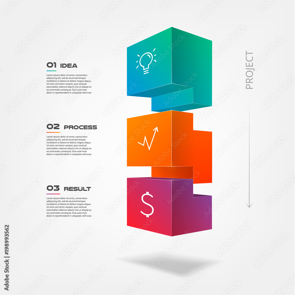 3d tetris blocks infographics step by step. Element of chart, graph ...