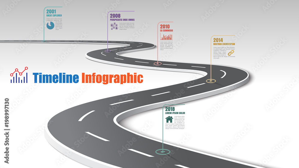 Business road map timeline infographic template with pointers designed for abstract background ...