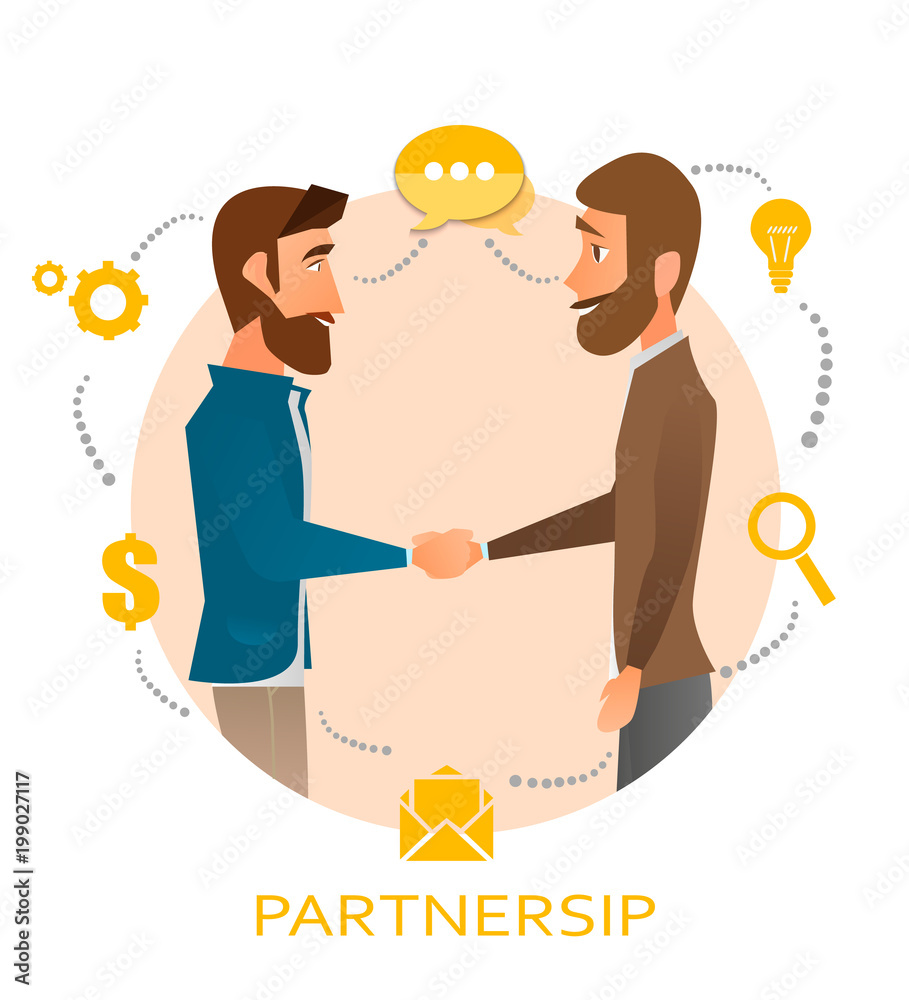 Partnership, two men shake the cookies. Agreement on teamwork. Business ...