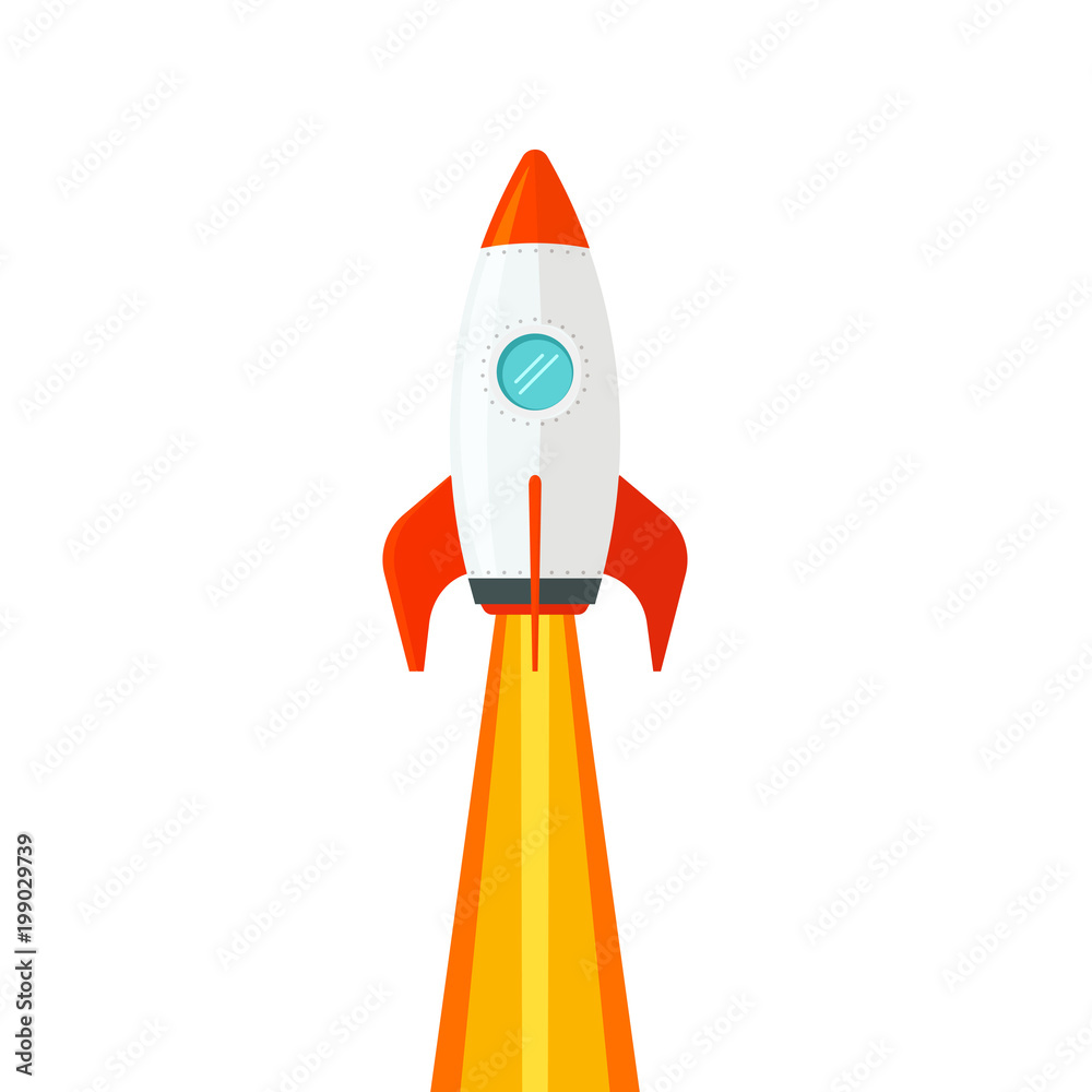 Rocket ship flying isolated on white background vector illustration ...