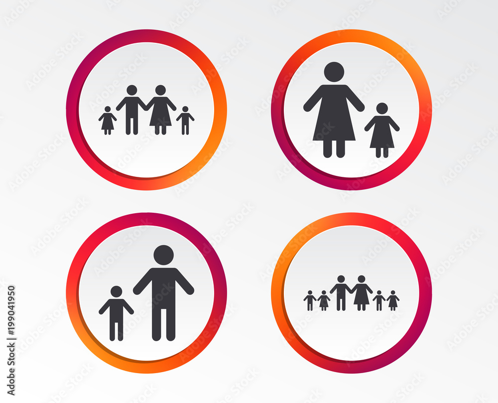Large family with children icon. Parents and kids symbols. One-parent ...