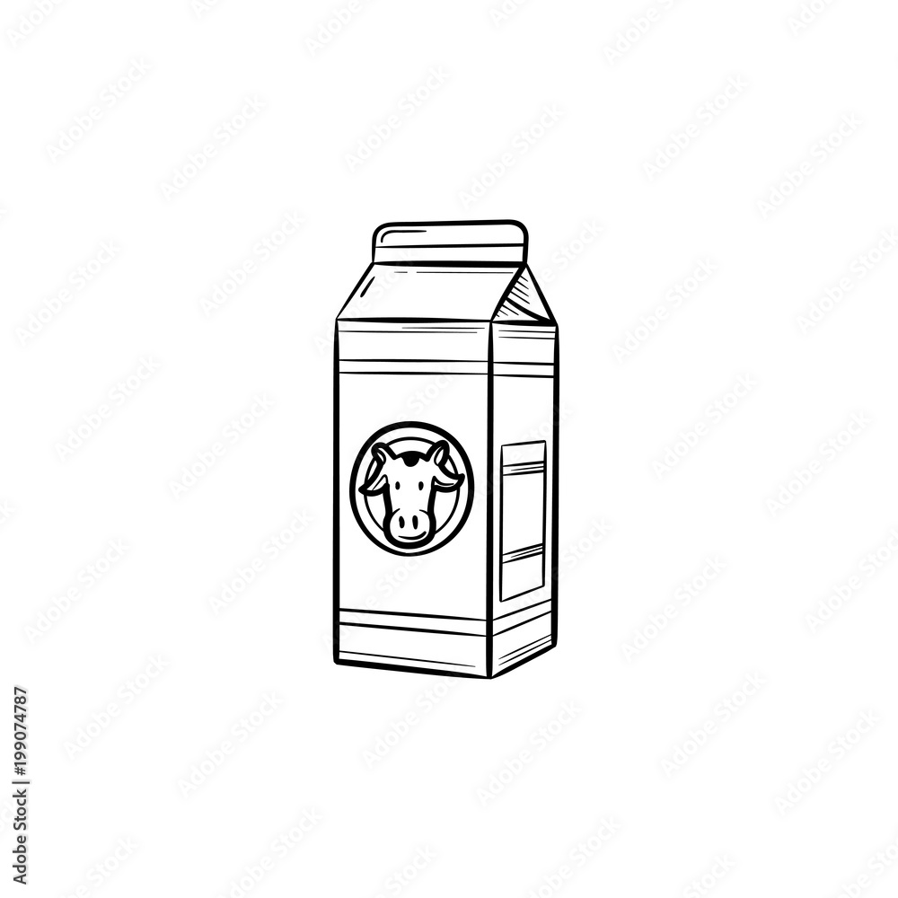 Carton box of milk hand drawn outline doodle icon. Dairy product - milk ...