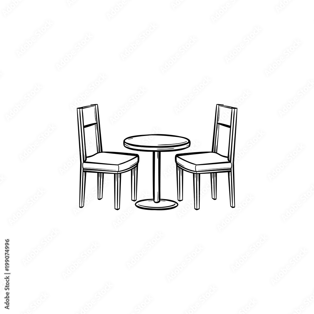 Restaurant furniture hand drawn outline doodle icon. Side view of ...