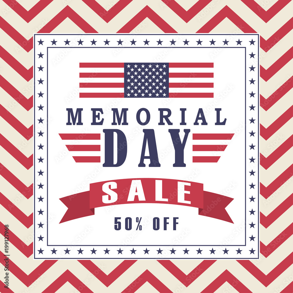 Vector Memorial Day sale background with stars, ribbon and lettering ...