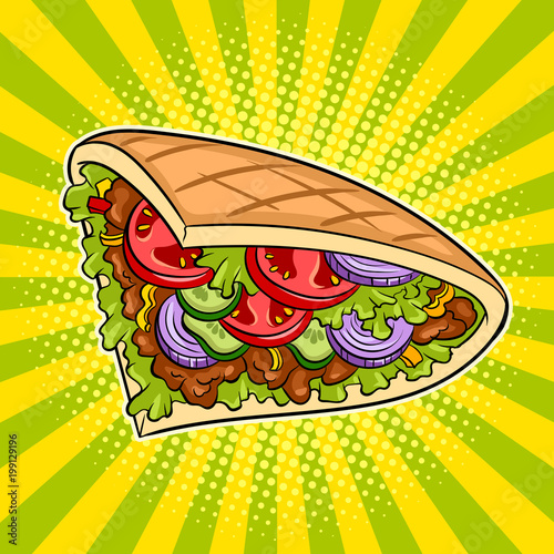 Doner Kebab Pop Art Vector Illustration Stock Vector Adobe Stock