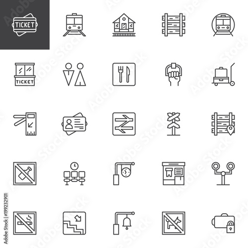 Railway outline icons set. linear style symbols collection, line signs ...