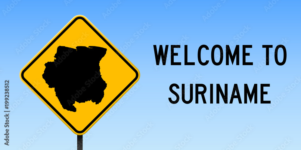 Suriname map on road sign. Wide poster with Suriname country map on ...