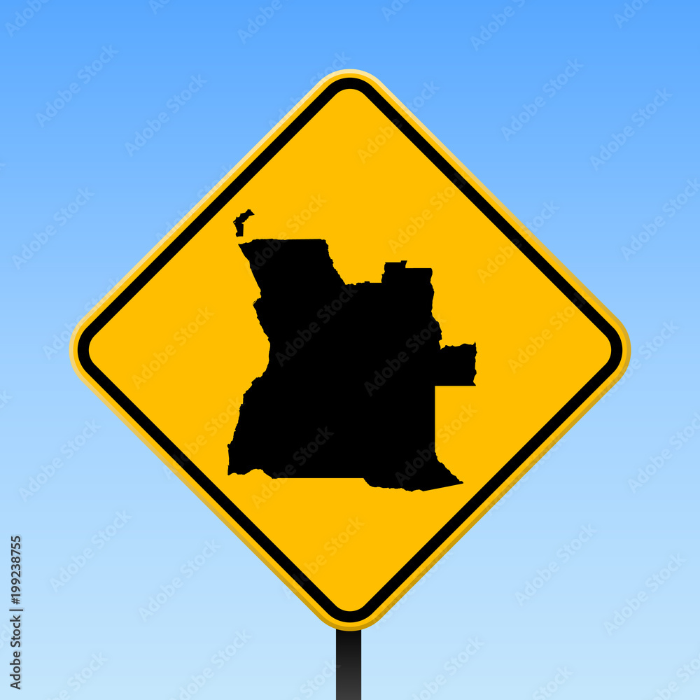 Angola map on road sign. Square poster with Angola country map on ...
