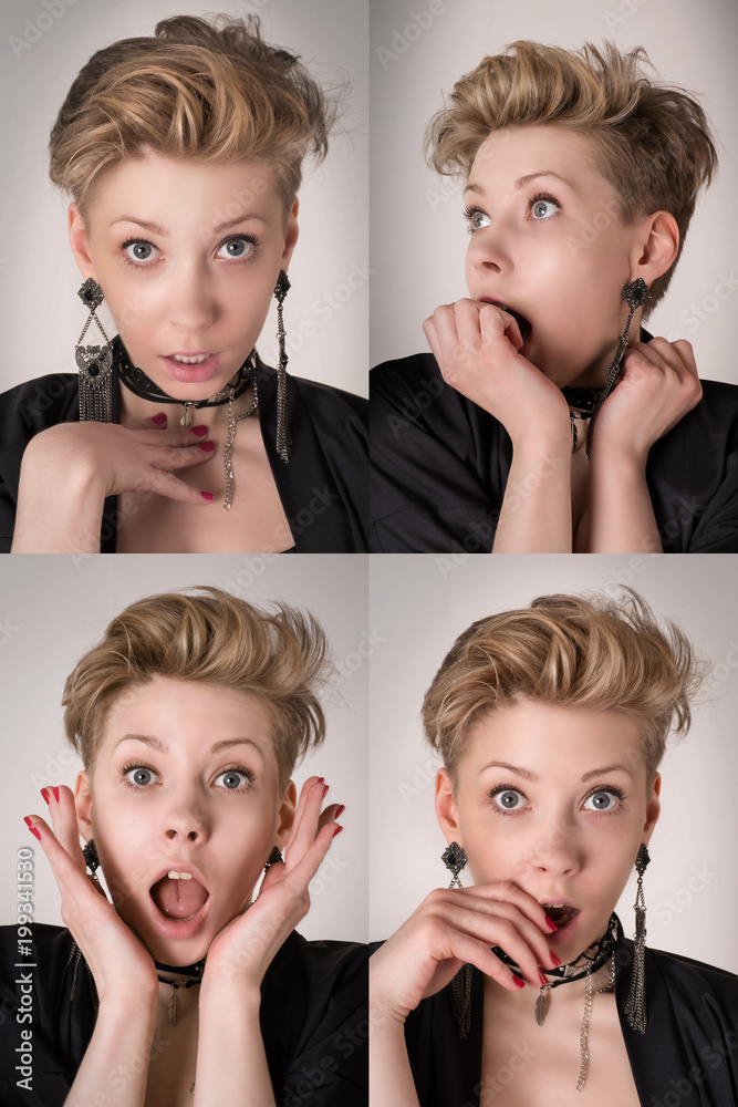 Four woman emotional facial expressions set Stock Photo | Adobe Stock