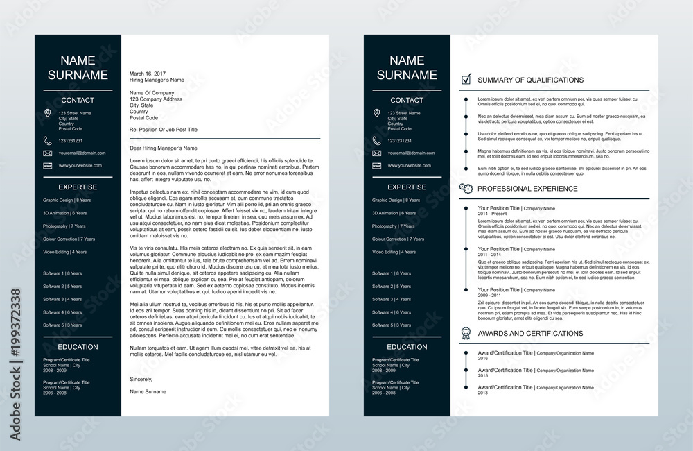 Minimalist Creative Cover Letter And One Page Resume/CV Template Stock ...