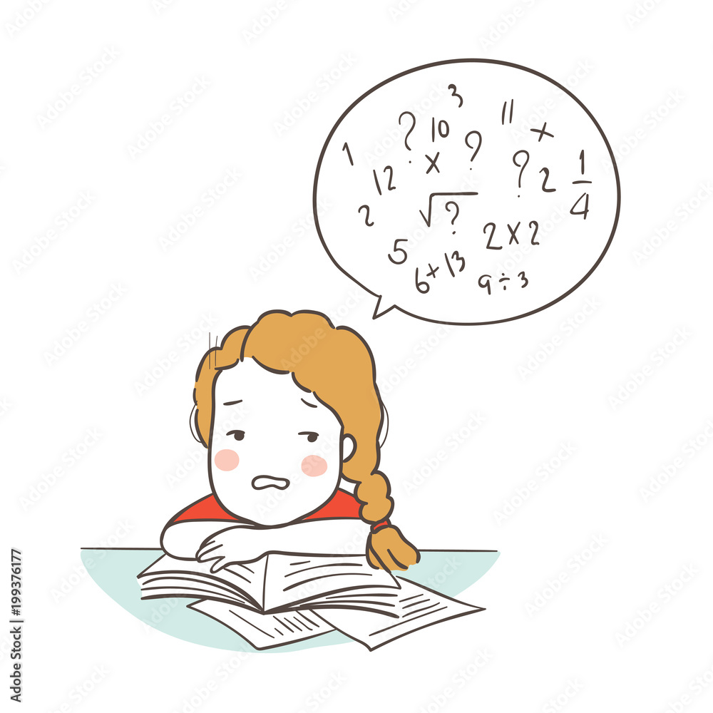 Vector illustration character design a girl confused to do math Doodle ...