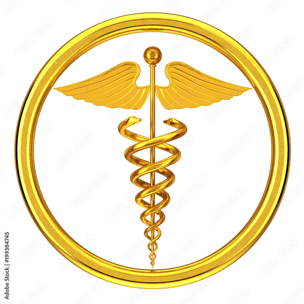 Golden Medical Caduceus Symbol. 3d Rendering Stock Illustration | Adobe ...
