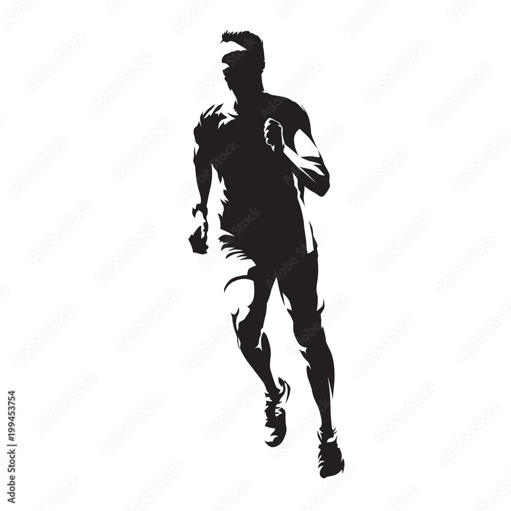 Running man, front view, healthy lifestyle, isolated vector silhouette ...