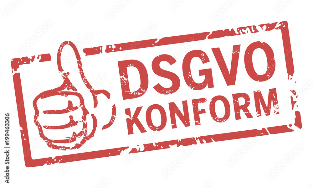 Stock-Vektorgrafik „roter stempel DSGVO konform mit Daumen“ | Adobe Stock