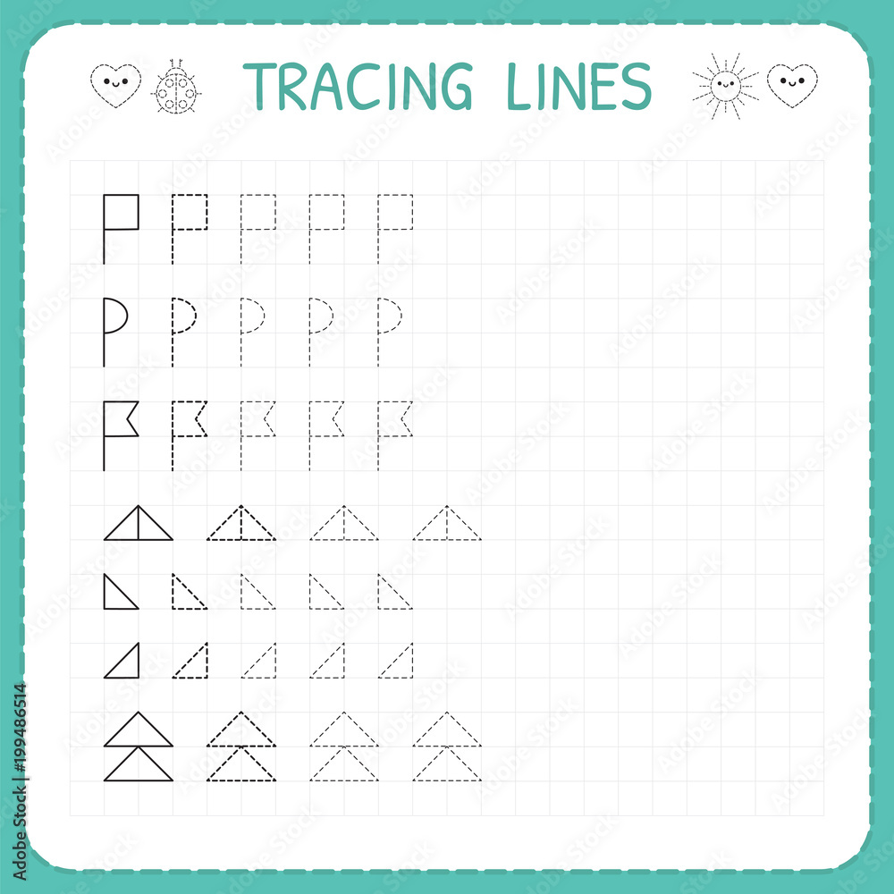 Tracing lines. Worksheet for kids. Trace the pattern. Basic writing ...