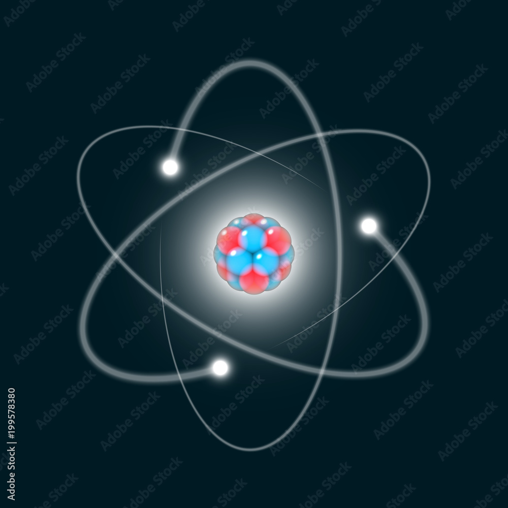 Atom icon, 3D like abstract atom structure model with electrons ...