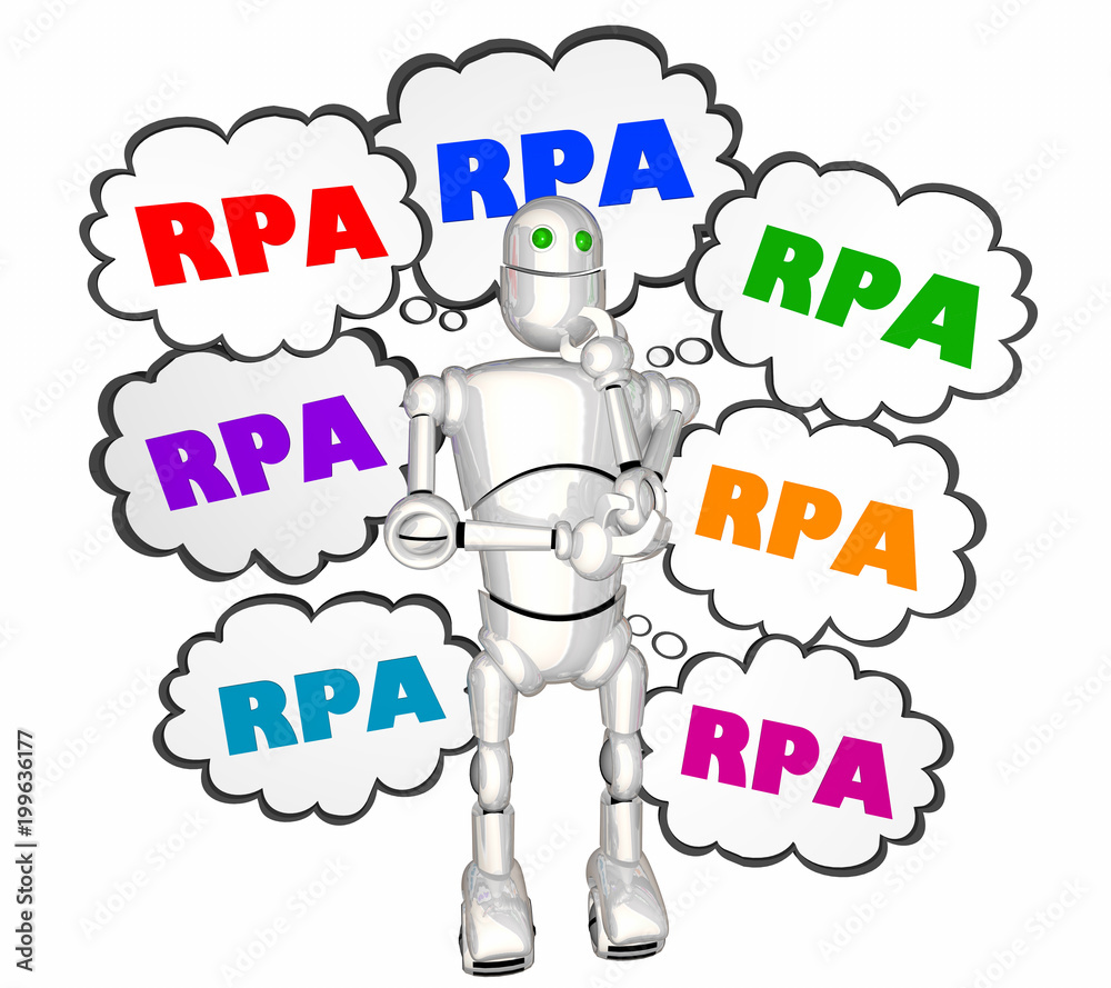RPA Robotic Process Automation Robot Thought Clouds 3d Illustration ...