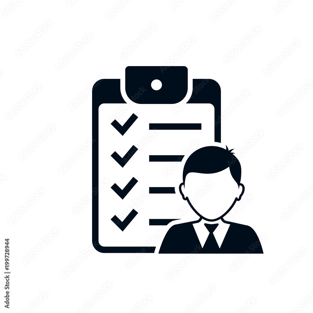 Checklist with man silhouette icon, candidate approved symbol. Positive ...