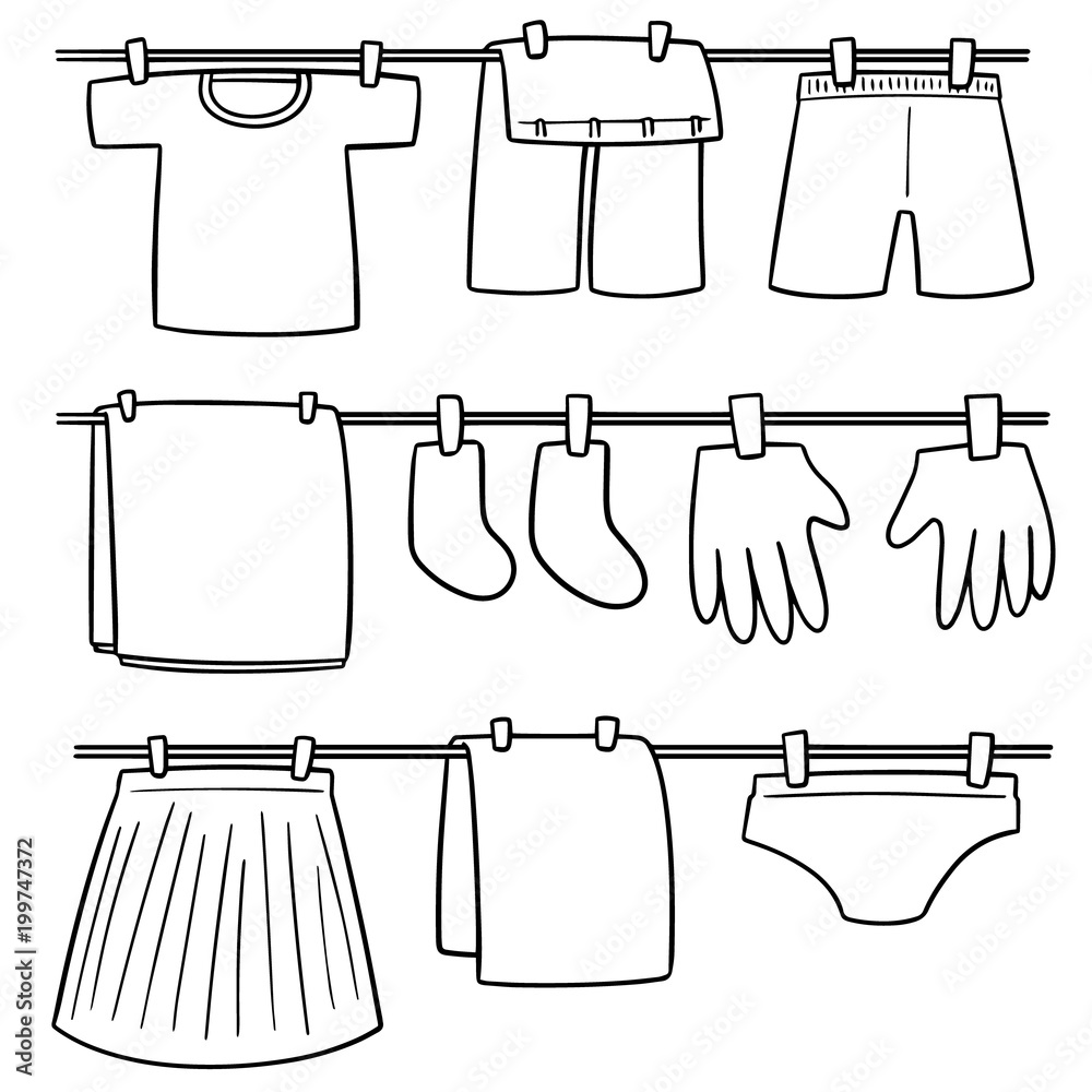 vector set of drying clothes Stock Vector | Adobe Stock