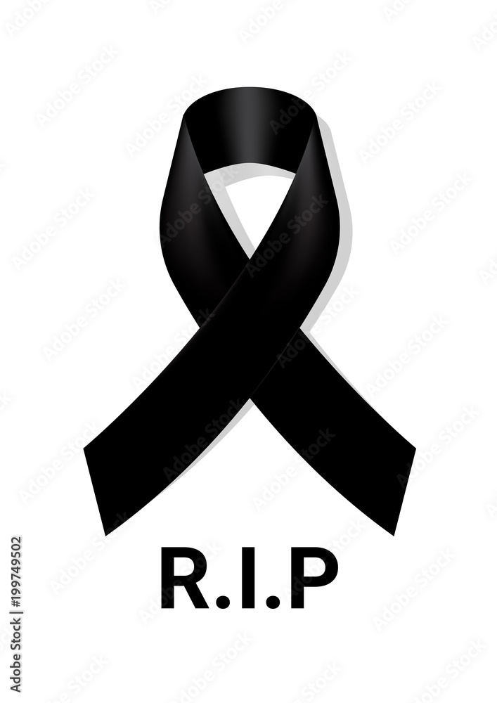 Black awareness ribbon on white background. Mourning symbol. RIP ...